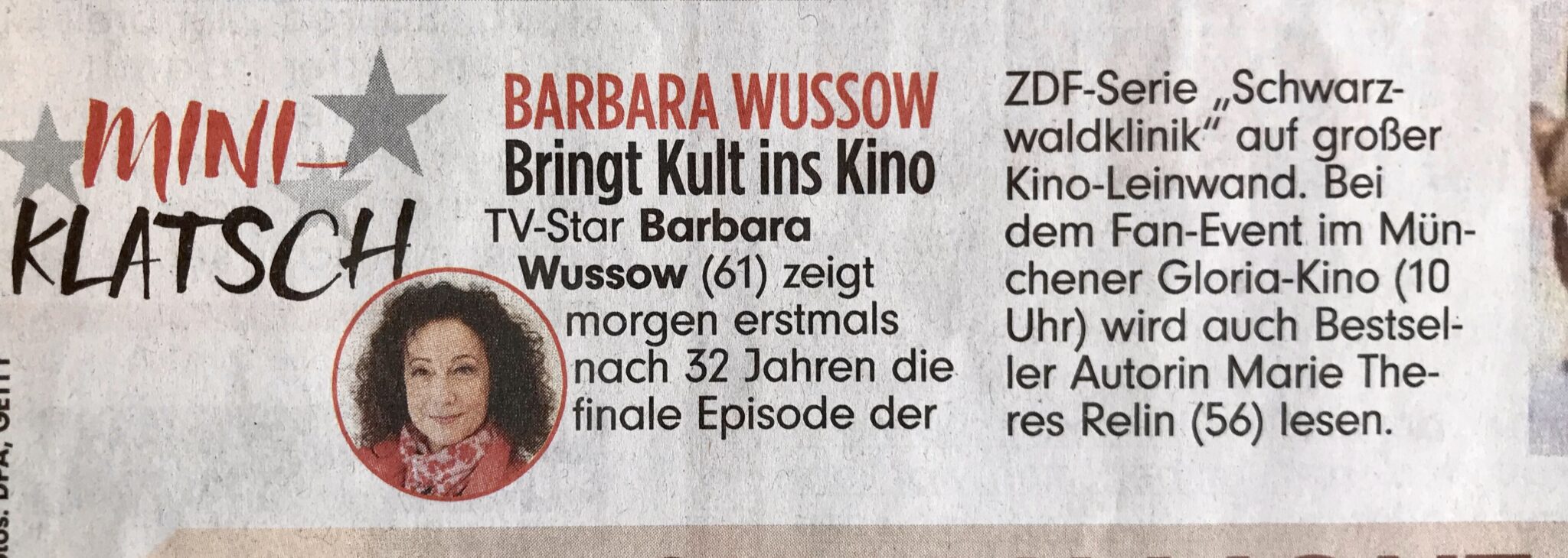 BILD – Barbara Wussow bringt Kult ins Kino – Marie Theres Relin